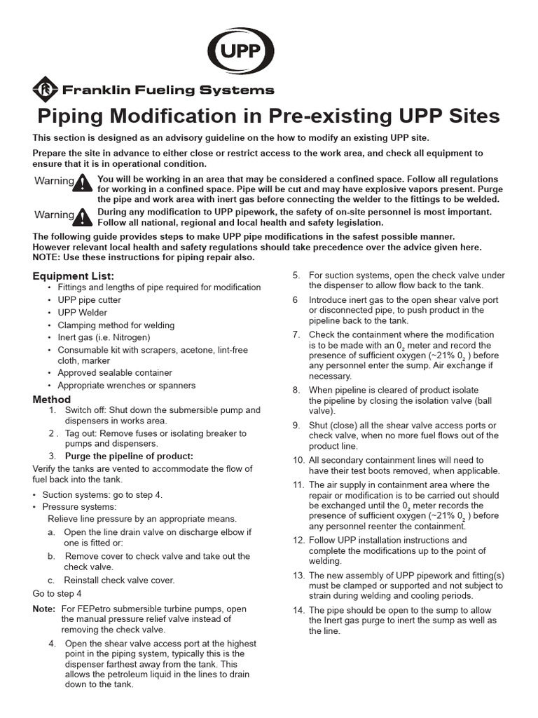 UPP Pipe Modification Guide | PDF | Valve | Pump