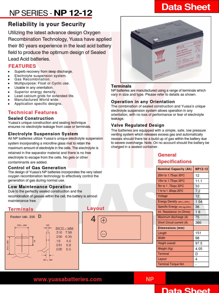 NP 12 12 DataSheet | PDF | Battery (Electricity) | Electricity