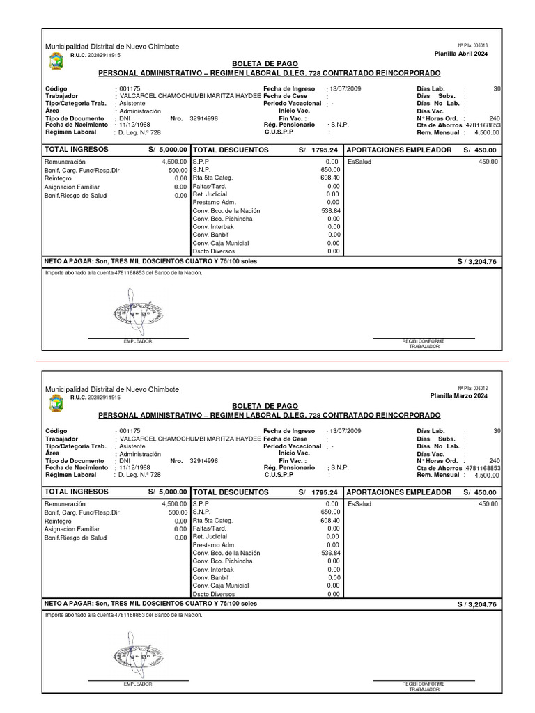 Boleta Abril Maritza | PDF