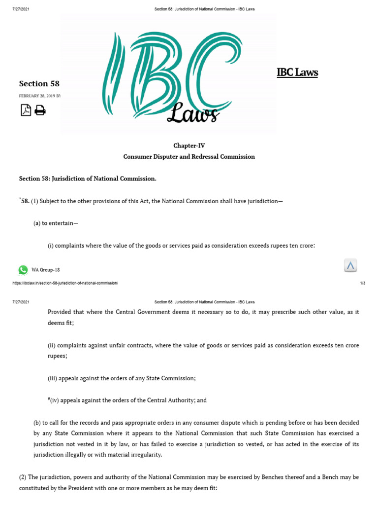 Section 58_ Jurisdiction of National Commission - IBC Laws | PDF ...