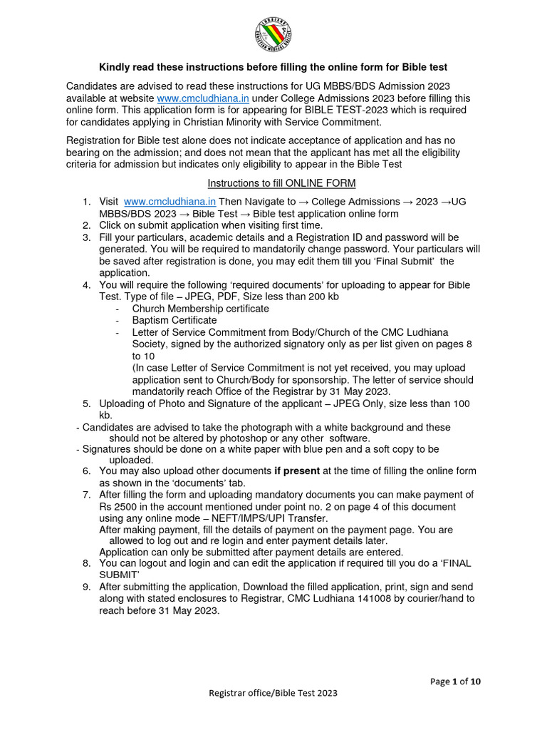 Bible Test 2023 Application Guide | PDF | Career & Growth | Business