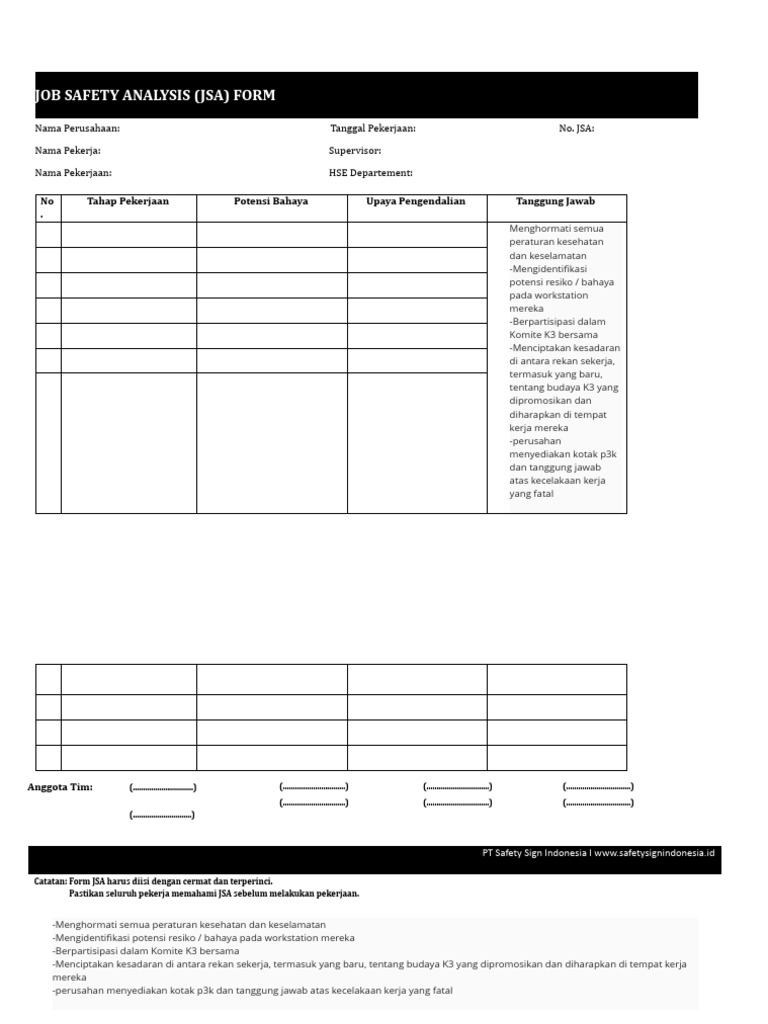 Job Safety Analysis Jsa Form Update | PDF