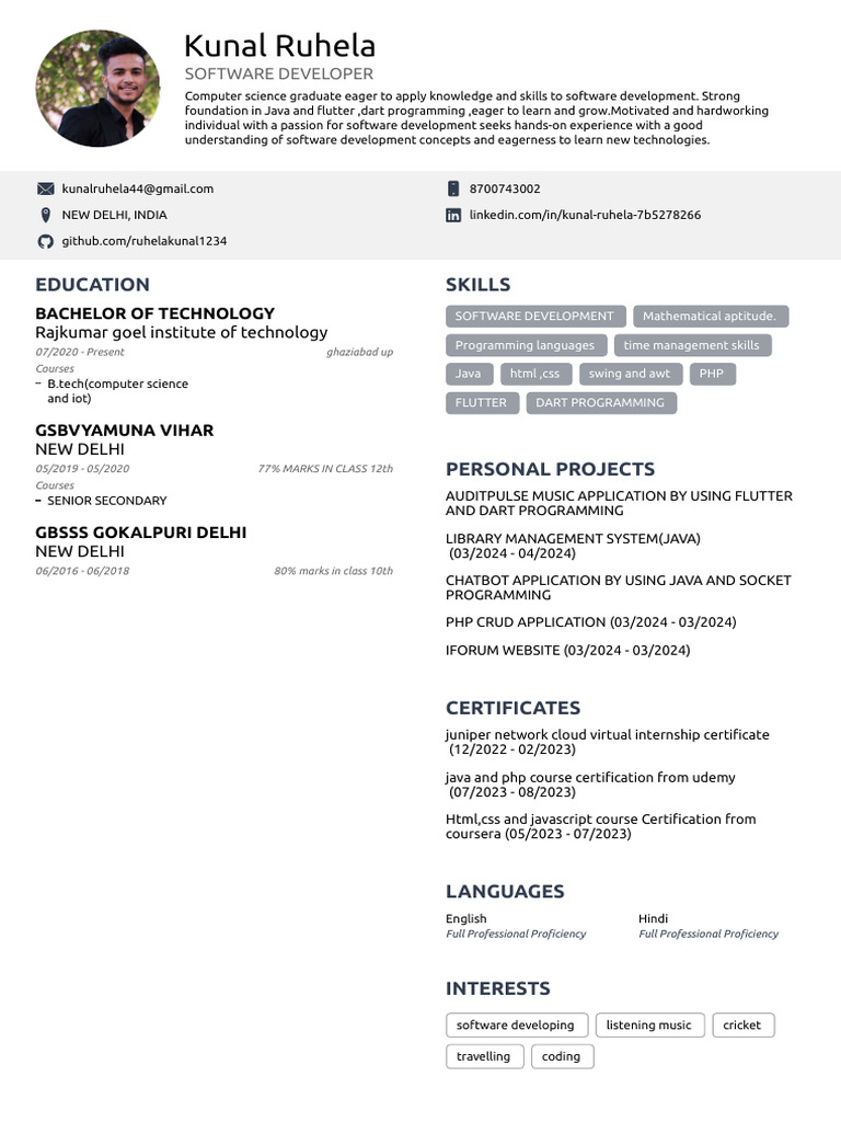 Kunal's Resume | Download Free PDF | Computer Programming | Computing