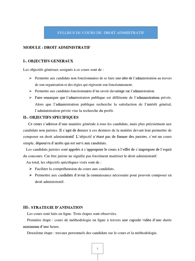 Syllabus Cours ENA DROIT ADMINISTRATIF | PDF