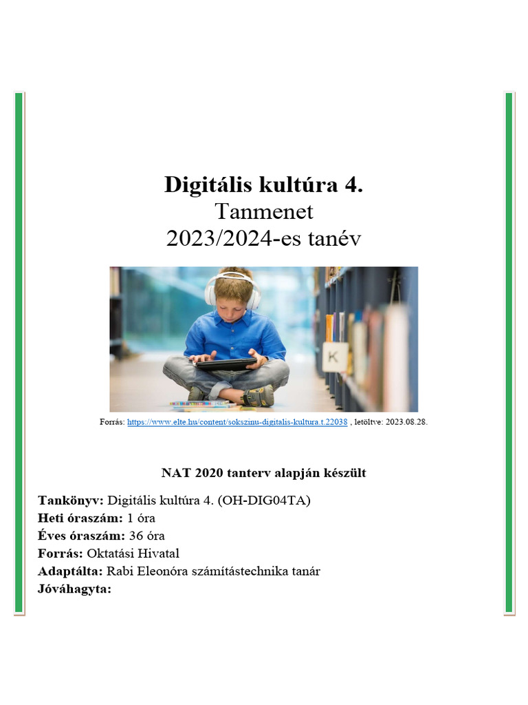 Digitális Kultúra 4 Tanmenet | PDF