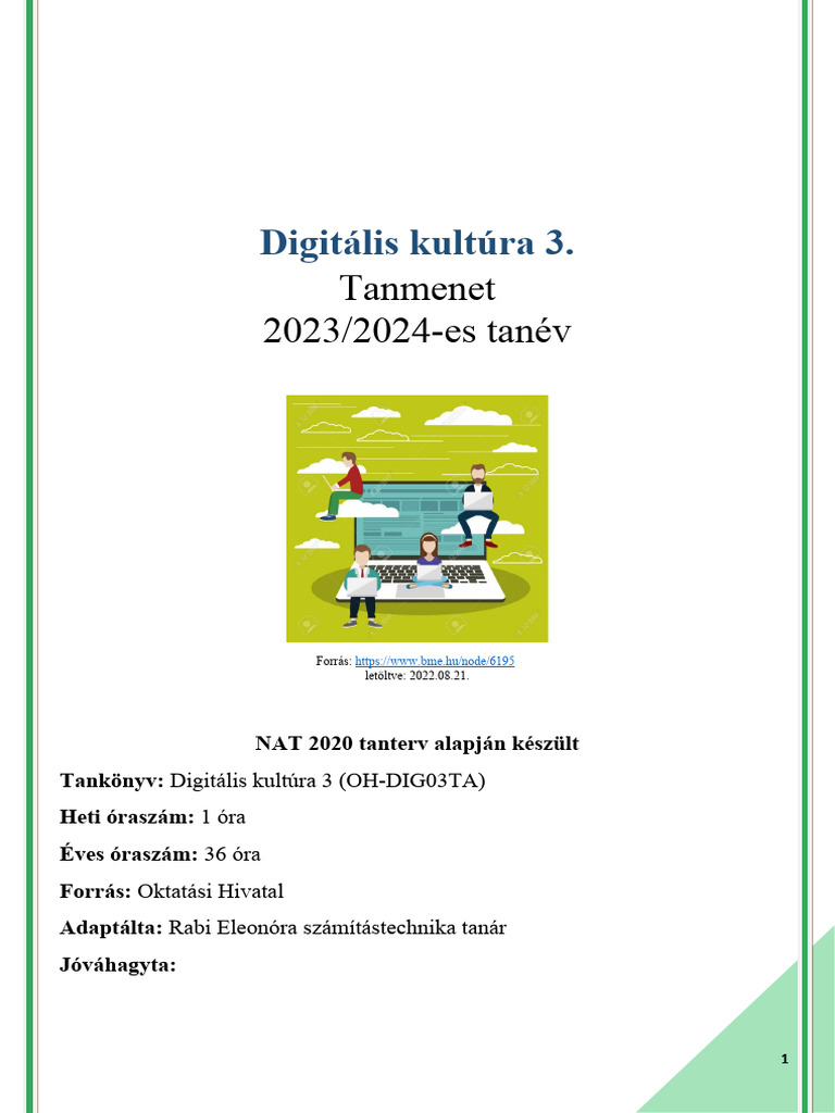 Digitális Kultúra 3 - Tanmenet | PDF