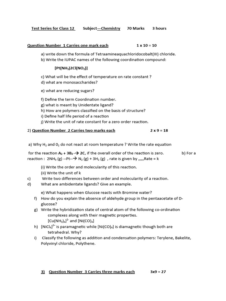 Chemistry Section A+B | PDF | Coordination Complex | Chemical Reactions