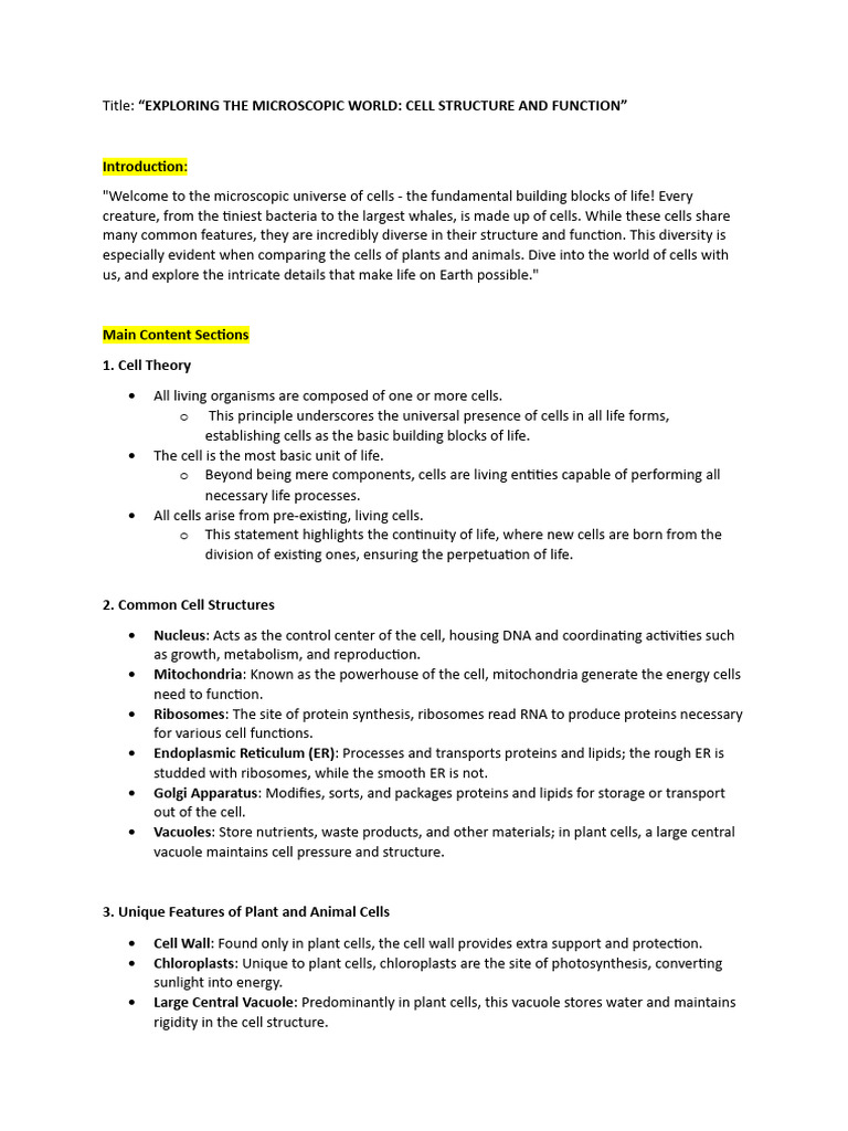 Biology Manuscript - Alzhain | PDF | Cell (Biology) | Life
