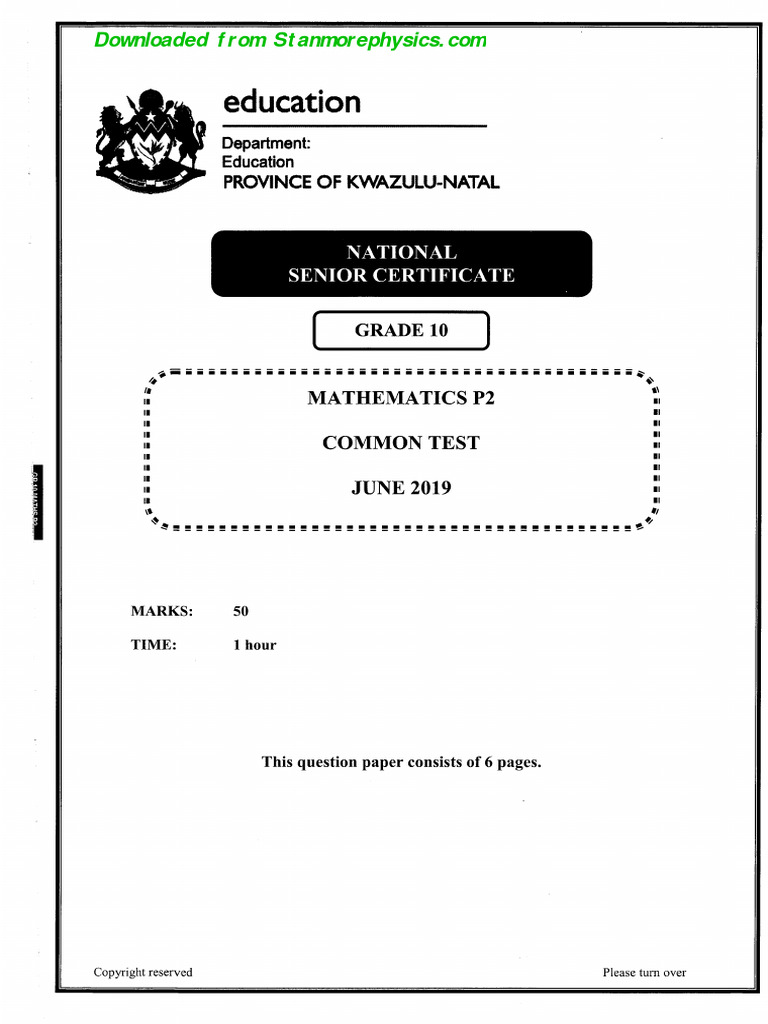 Maths P2 and Memo June 2019 GR 10 | PDF | Mathematics