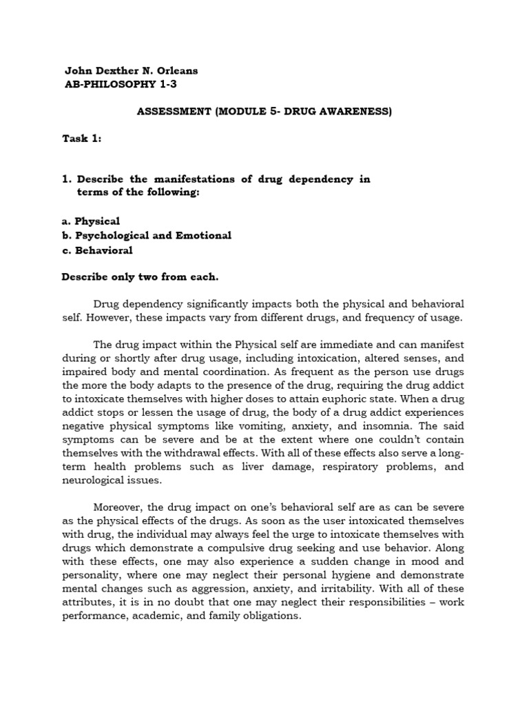 ACTIVITY 5 MODULE 5 Drug Awareness Orleans | PDF | Substance Abuse ...