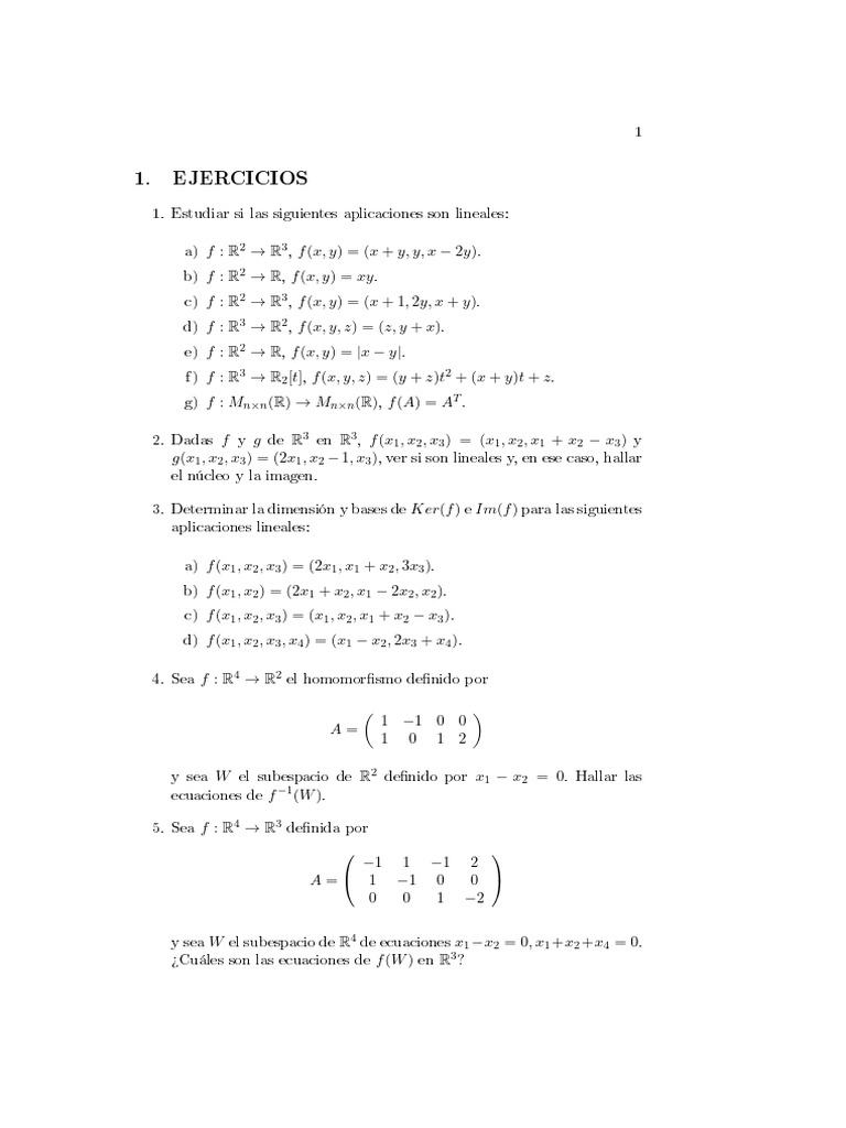 Ejercicios sobre Aplicaciones Lineales | PDF | Mapa lineal | Álgebra abstracta