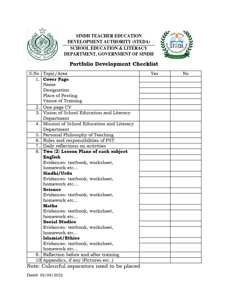Portfolio Development Checklist | PDF