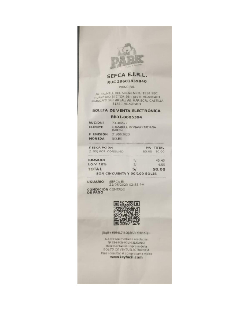 Boletas - Tatiana Gamarra Monago | PDF