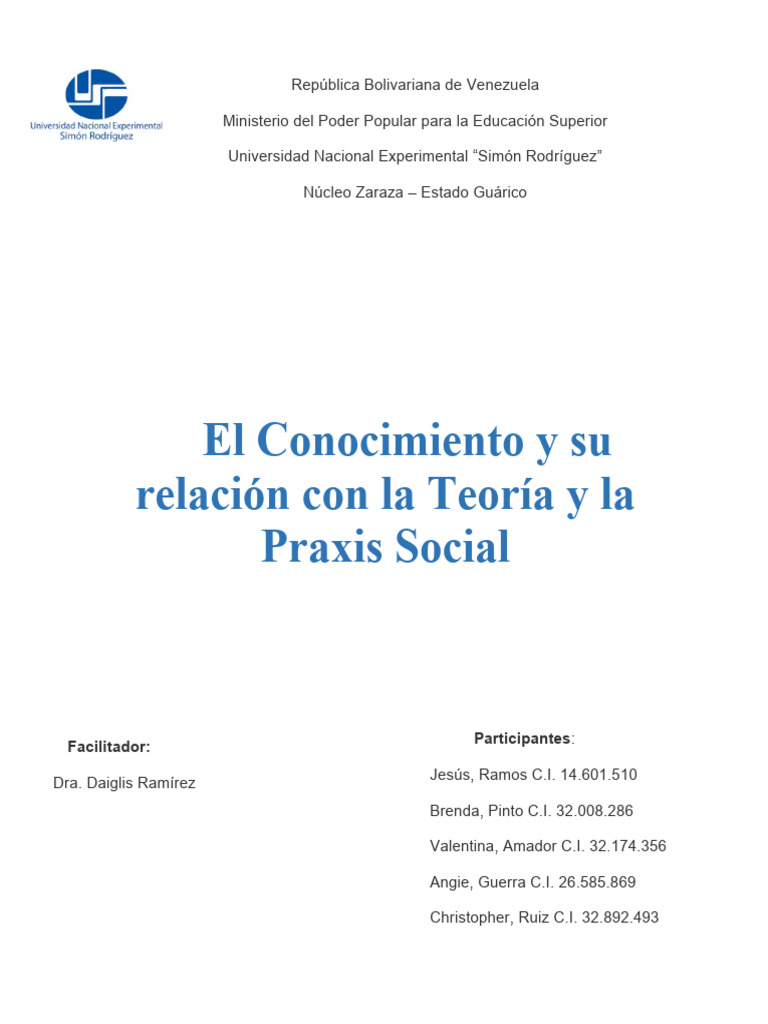 EL CONOCIMIENTO Y SU RELACION CON LA PRAXIS SOCIAL | PDF | Conocimiento ...