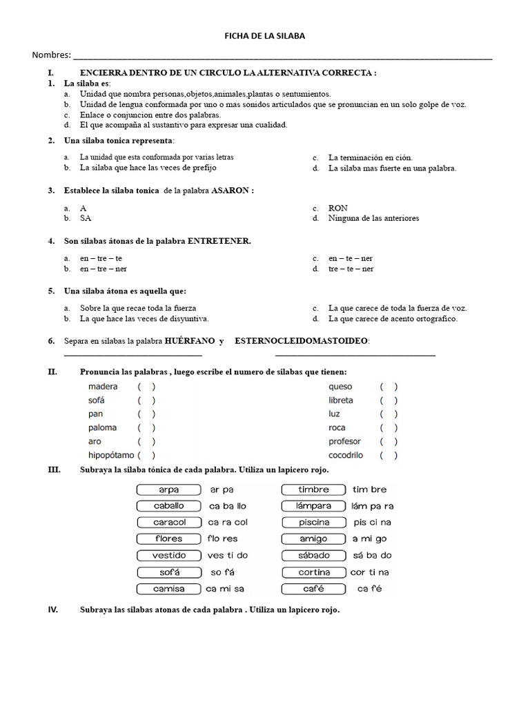 Ficha de La Silaba | PDF | Sílaba | Vocal