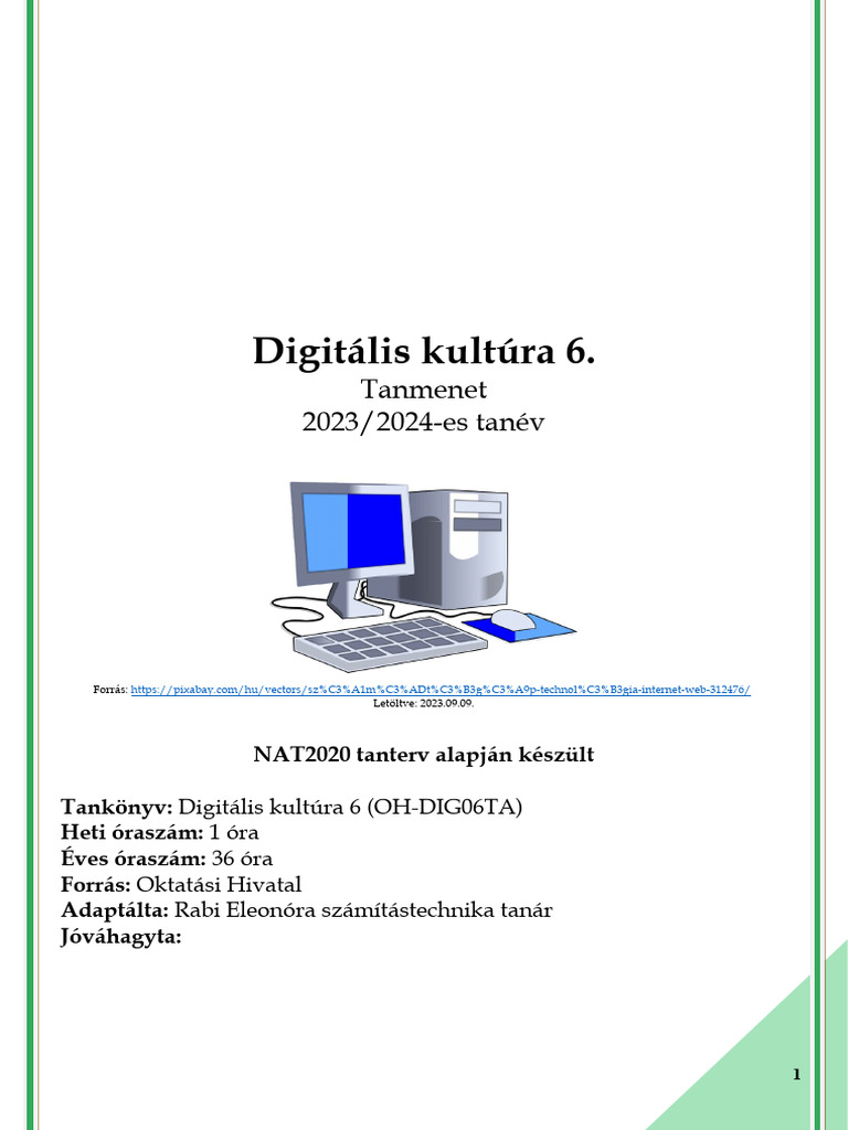 Digitális Kultúra 6 Tanmenet | PDF