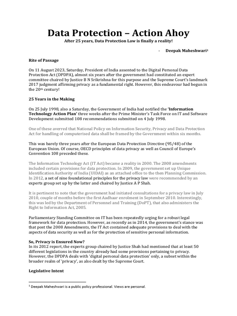 After 25 Years, A Data Protection Law - 18 August 2023 | PDF | Privacy ...