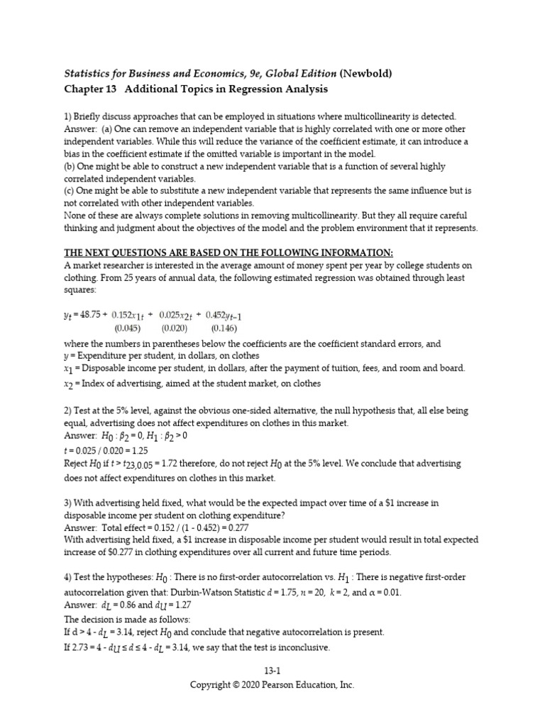 chapter 13 solutions | Download Free PDF | Multicollinearity | Dependent And Independent Variables