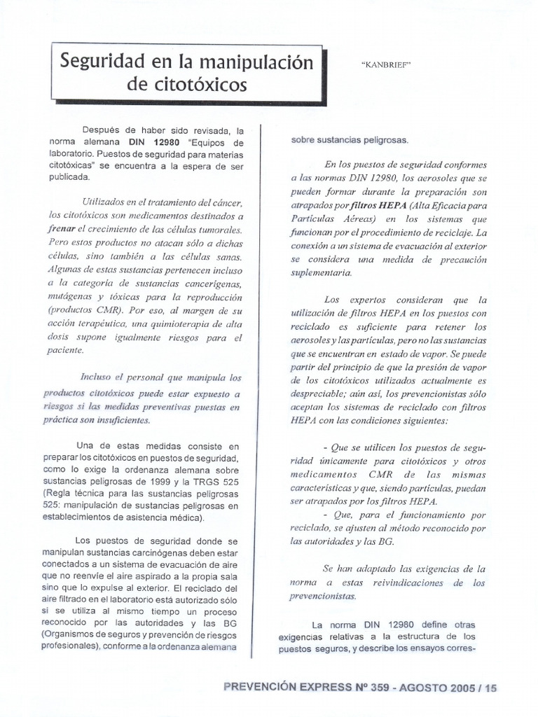 DIN 12980 - Citotoxicos (Articulo) | PDF