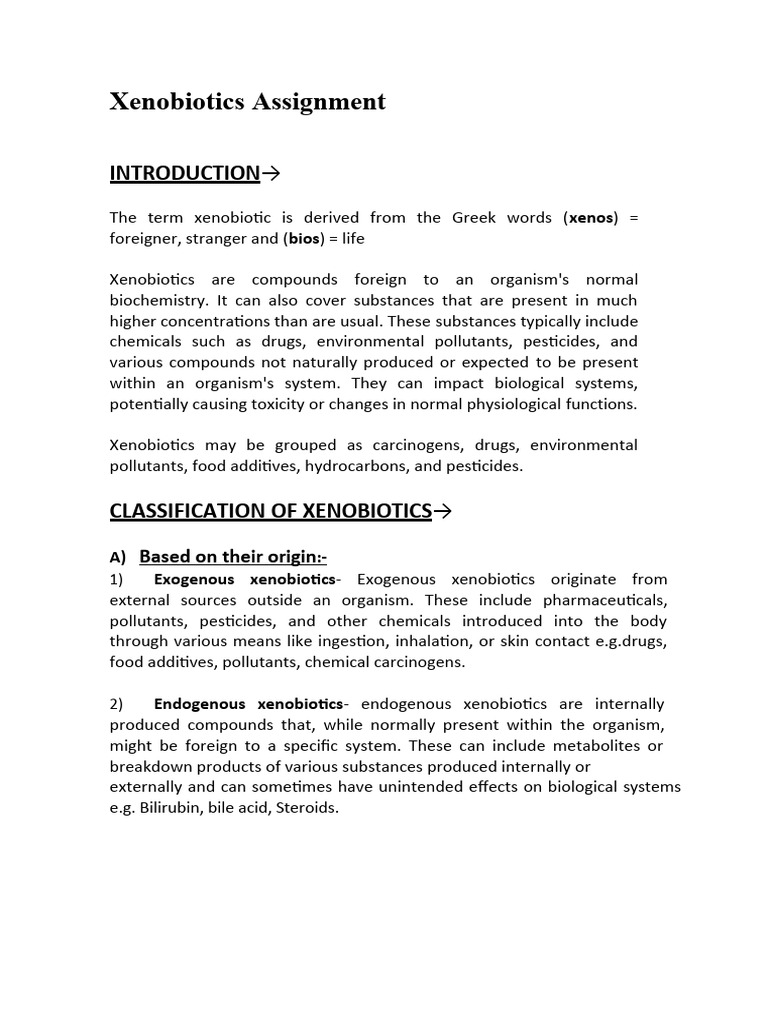 Xeno Assignment | PDF | Drug Metabolism | Aquatic Ecosystem