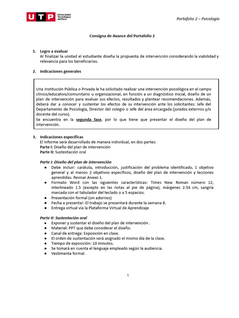 Avance de Portafolio 2 - Indicaciones - PS57 | PDF | Evaluación ...