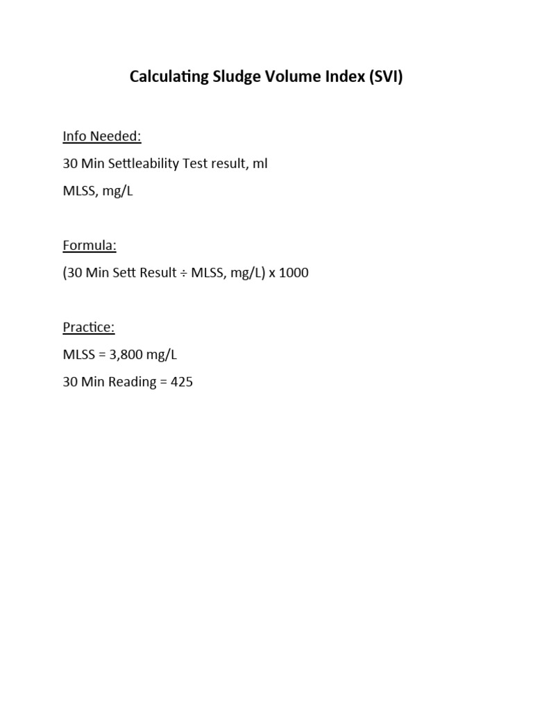 Sludge Volume Index and Calculations Guide | PDF | Hydraulic ...