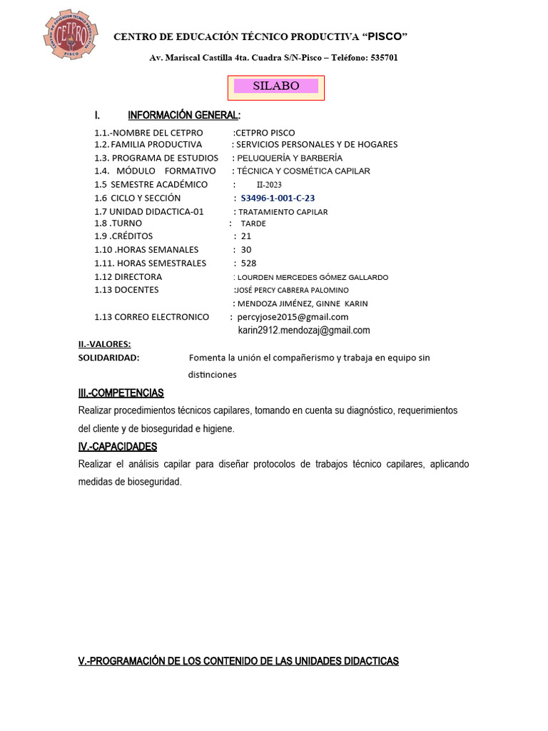 01-Silabo-I-Unidad-2023 - (2) Chirinos | PDF | Pelo | Evaluación