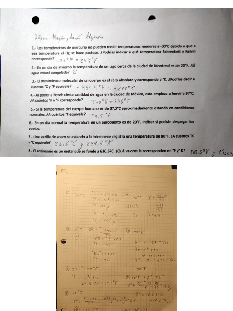 Ejercicios de temperatura (14 feb 2024 a la(s) 01-11) | PDF