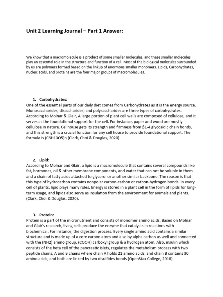 Part 1 & 2 Submission of Learning Journal Unit 2 | PDF | Nucleic Acids ...