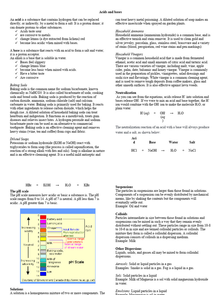 Acids and Bases Handout | PDF | Sodium Bicarbonate | Vinegar