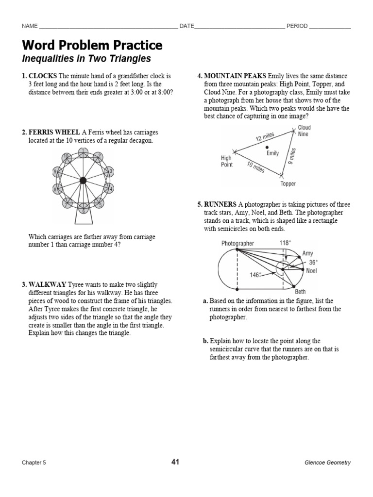 Word Problem Practice Inequalities in Two Triangles | PDF