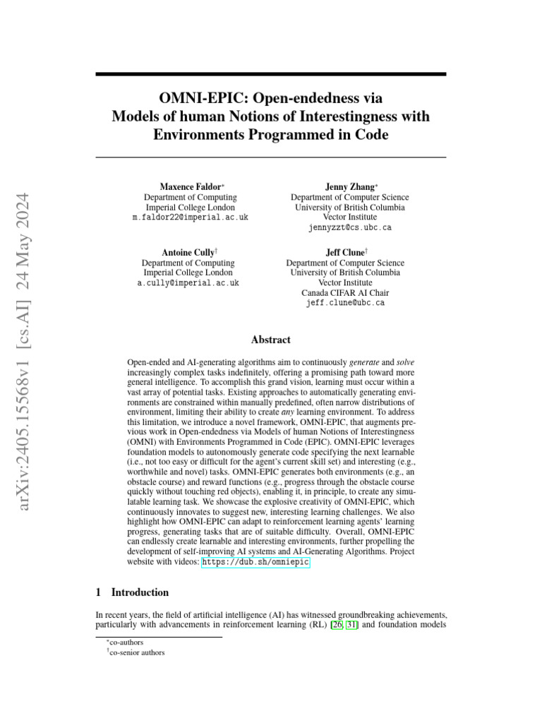 OMNI-EPIC: Open-Endedness Via Models of Human Notions of Interestingness With Environments ...