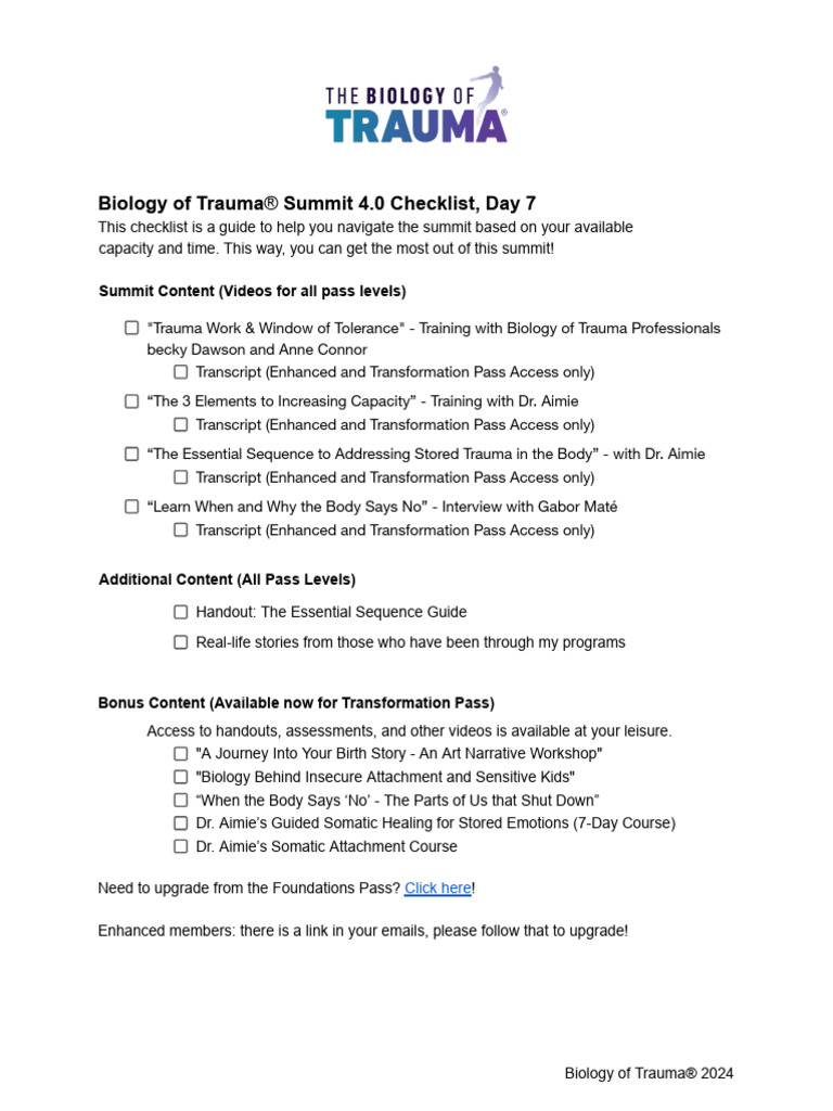 Summit 4.0 Daily Checklist - Day 7 | PDF