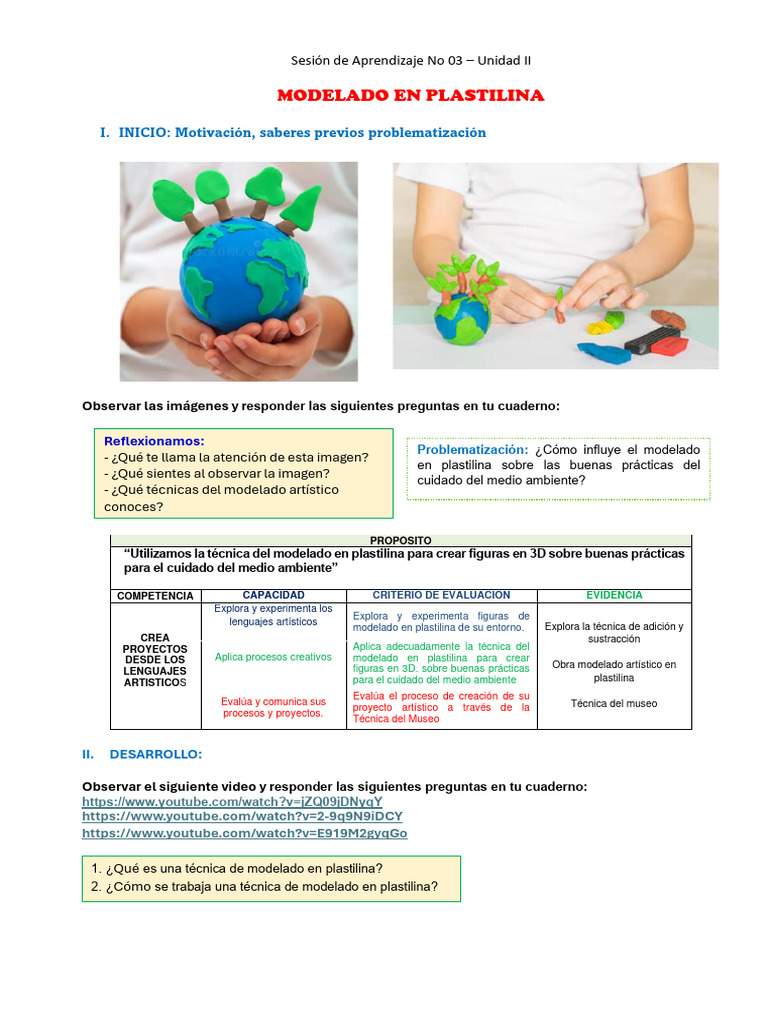 MODELADO EN PLASTILINA - Sesión 03 - Unidad II | PDF | Cognición ...