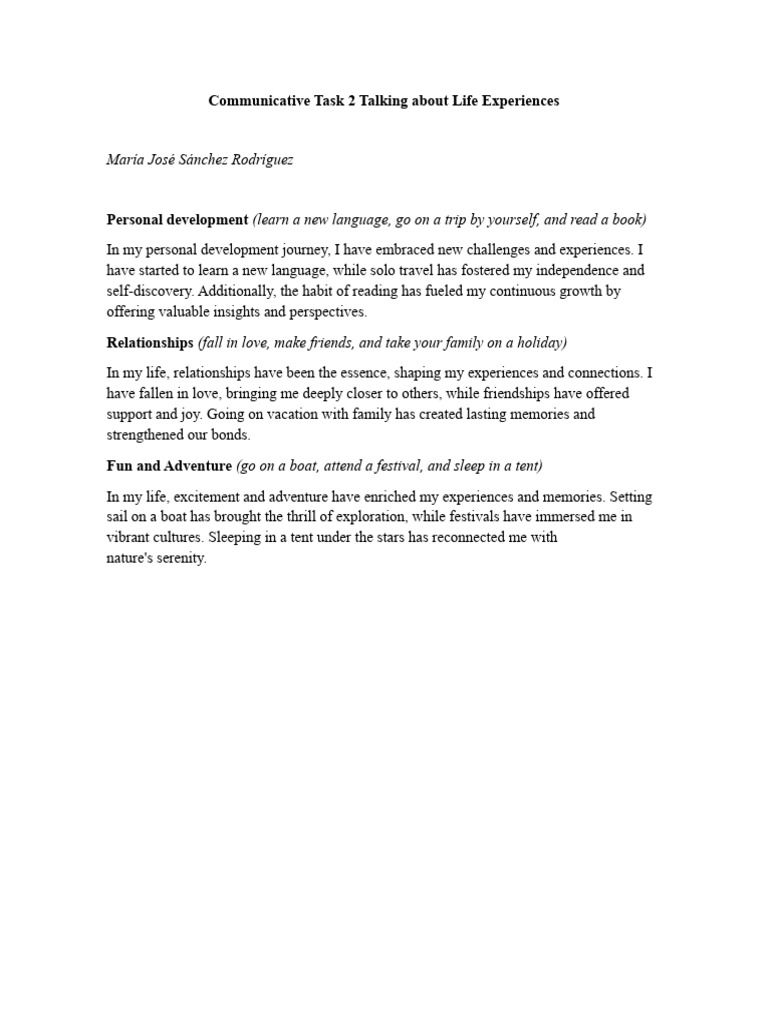 Communicative Task 2 Talking About Life Experiences | PDF | Social Science