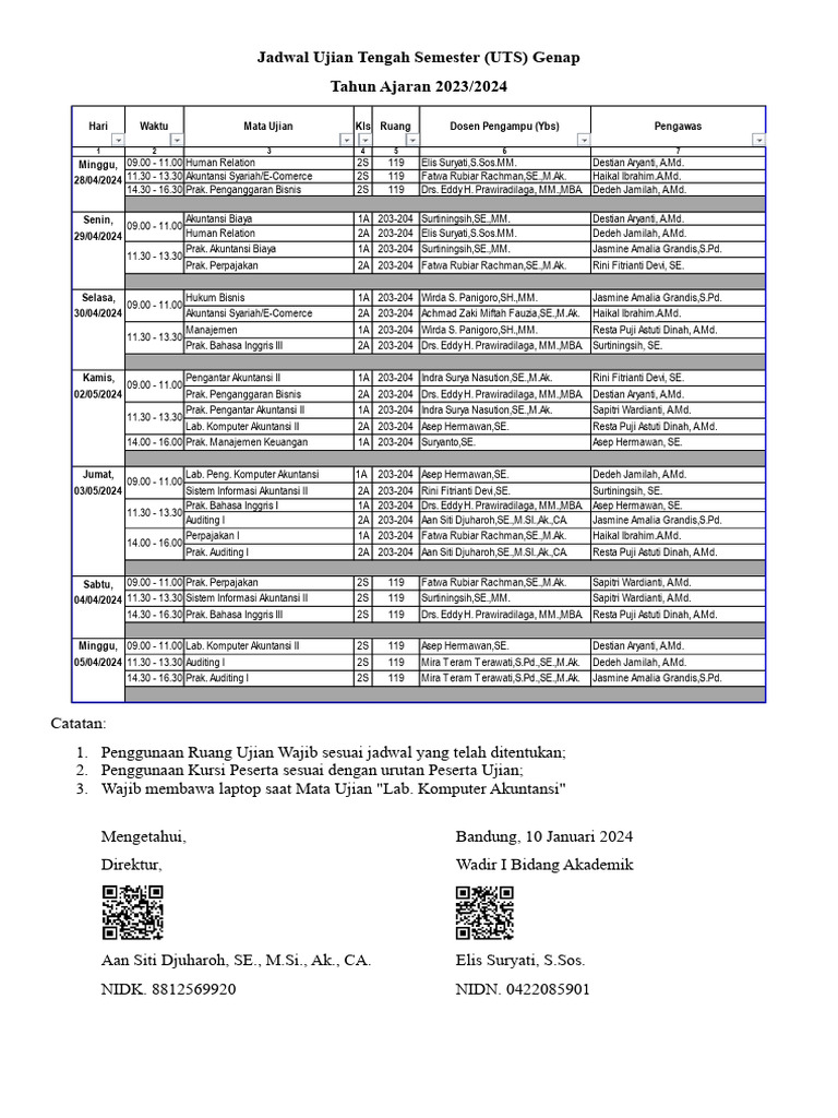 Jadwal UTS SMST Genap TA. 2023-2024 | PDF
