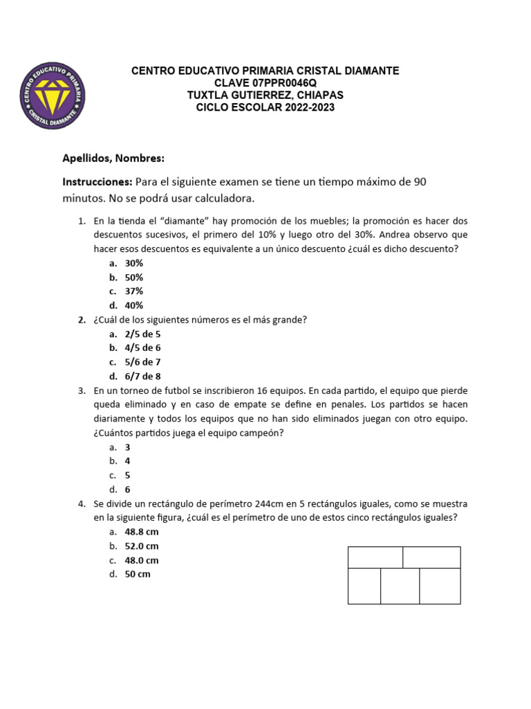 Banco de Preguntas Examen de Matematicas | PDF