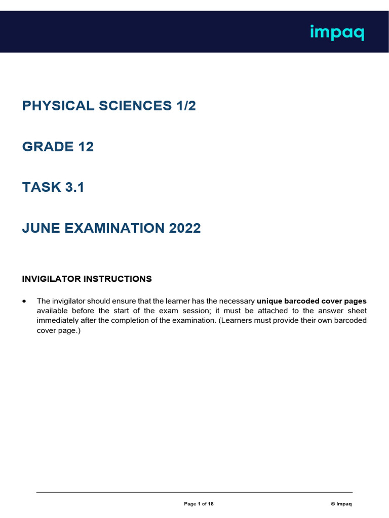 2022-PS-Grade 12-June Examination - Paper 1 | PDF | Force | Friction