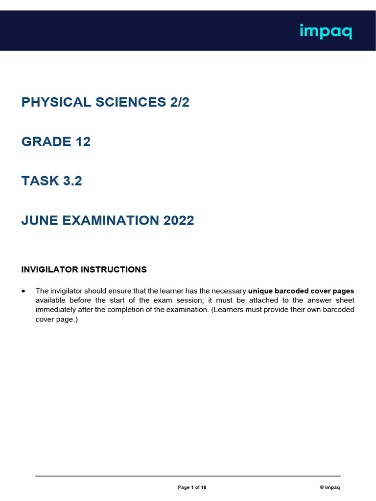 Grade 12 Physical Sciences June Exam 2022 | PDF | Chemical Equilibrium | Ph