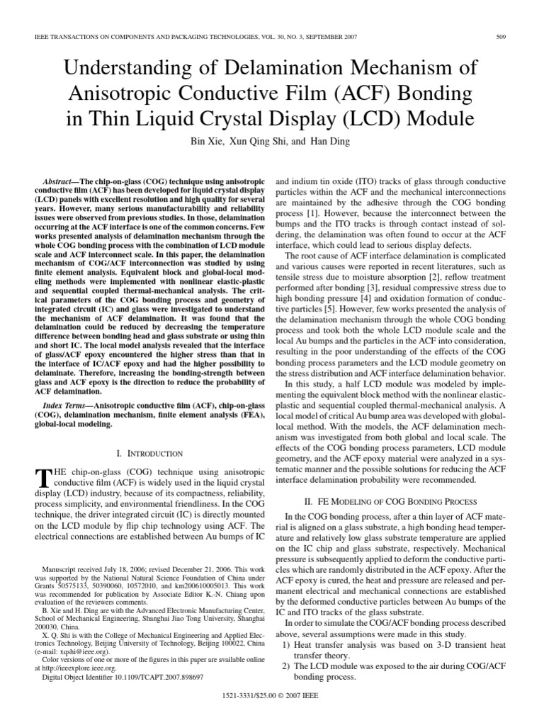 Understanding of Delamination Mechanism of Anisotropic Conductive Film ... Understanding of Delamination Mechanism of Anisotropic Conductive Film ...