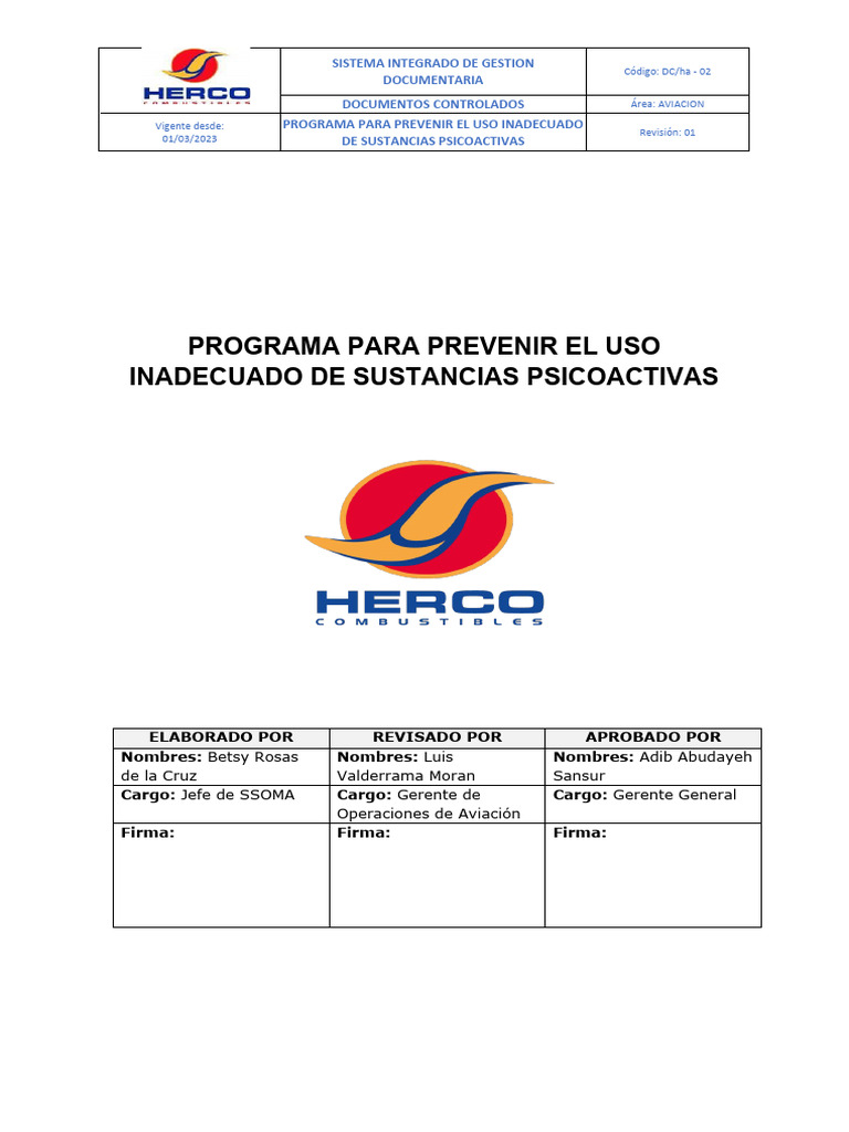 Programa para Prevenir El Uso Inadecuado de Sustancias Psicoactivas ...