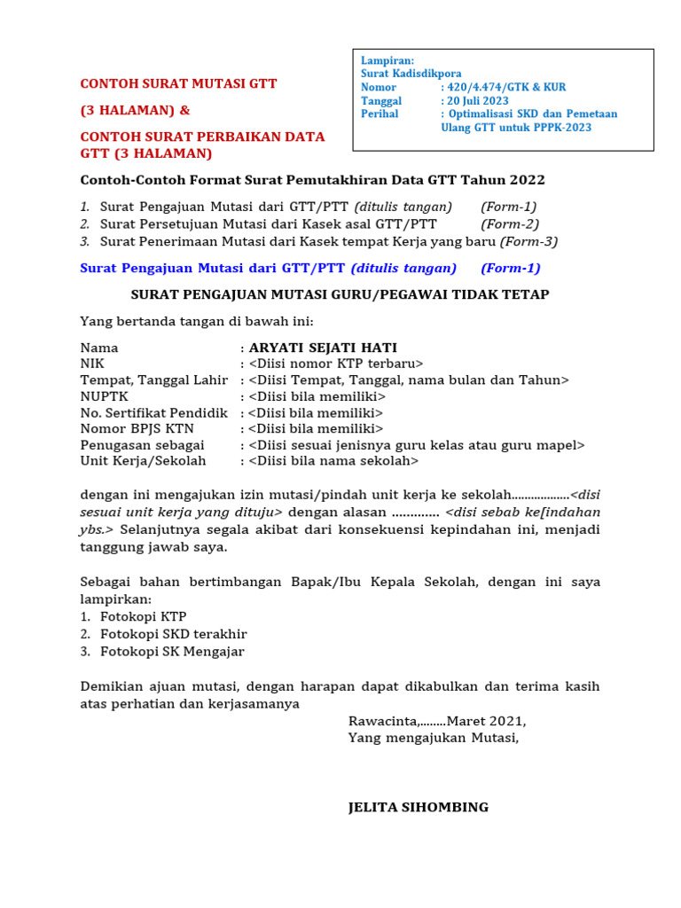 contoh SK dan Surat perbaikan data SKD 2023 | PDF
