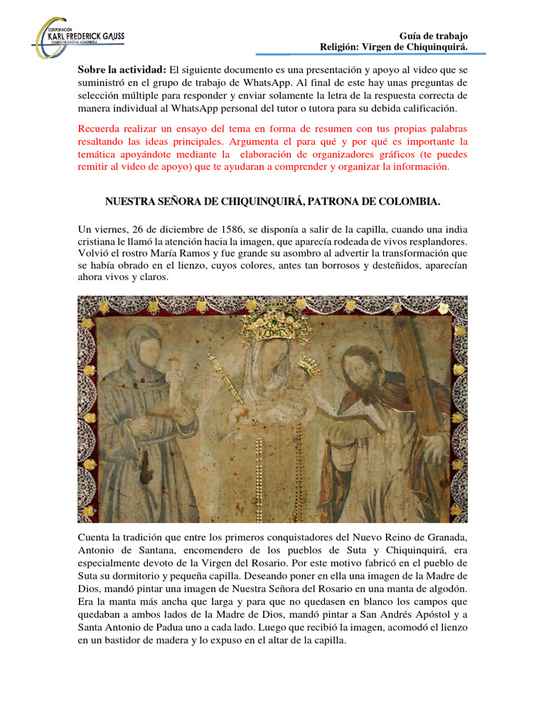 Milagro de la Virgen de Chiquinquirá | PDF