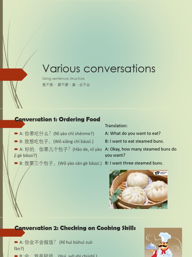 Various Conversations in Mandarin | PDF | East Asian Cuisine | Chinese Cuisine