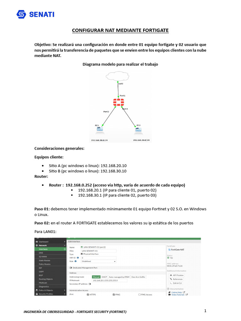 Configurar NAT en Fortigate paso a paso | PDF | Enrutador (Computación ...