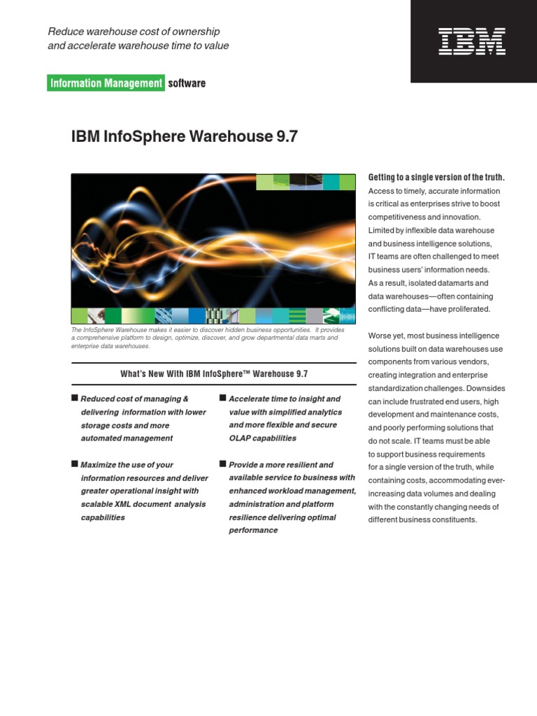 IBM Info Sphere Warehouse 9.7 Brochure | PDF | Ibm Db2 | Analytics