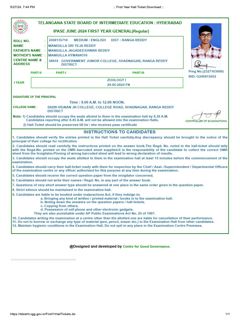 First Year Hall Ticket Download | PDF