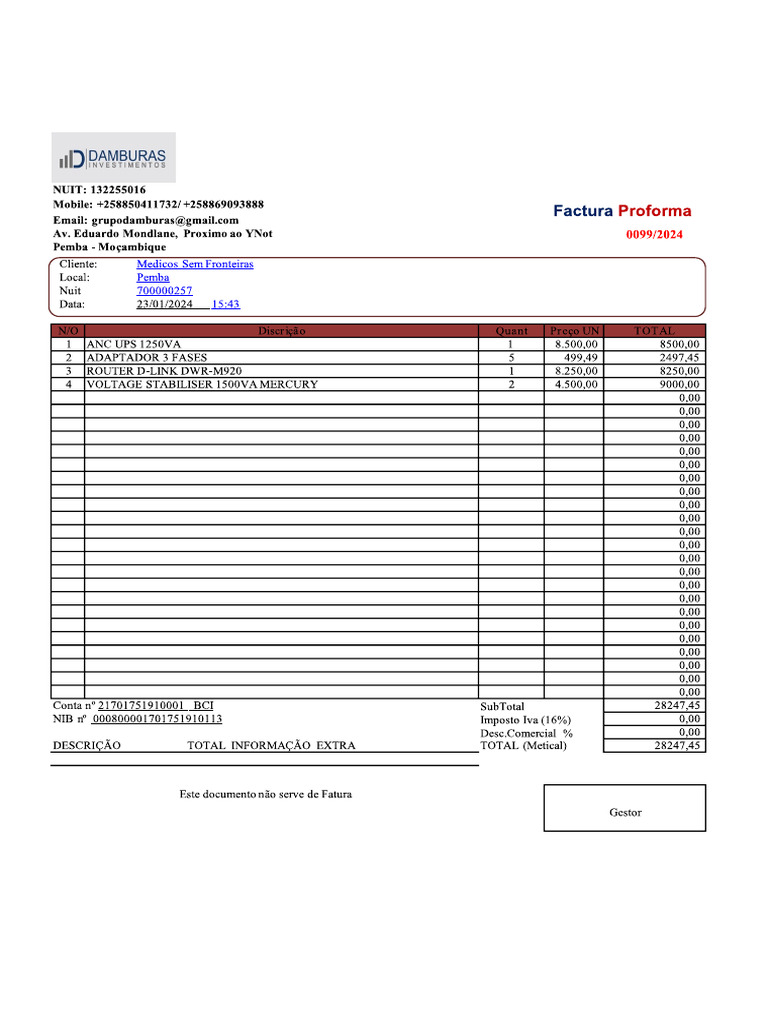 Factura Proforma MSF 23.01.2024 COT-0099 | PDF