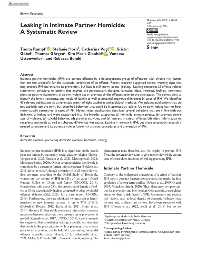 Leaking in Intimate Partner Homicide | PDF | Violence | Systematic Review