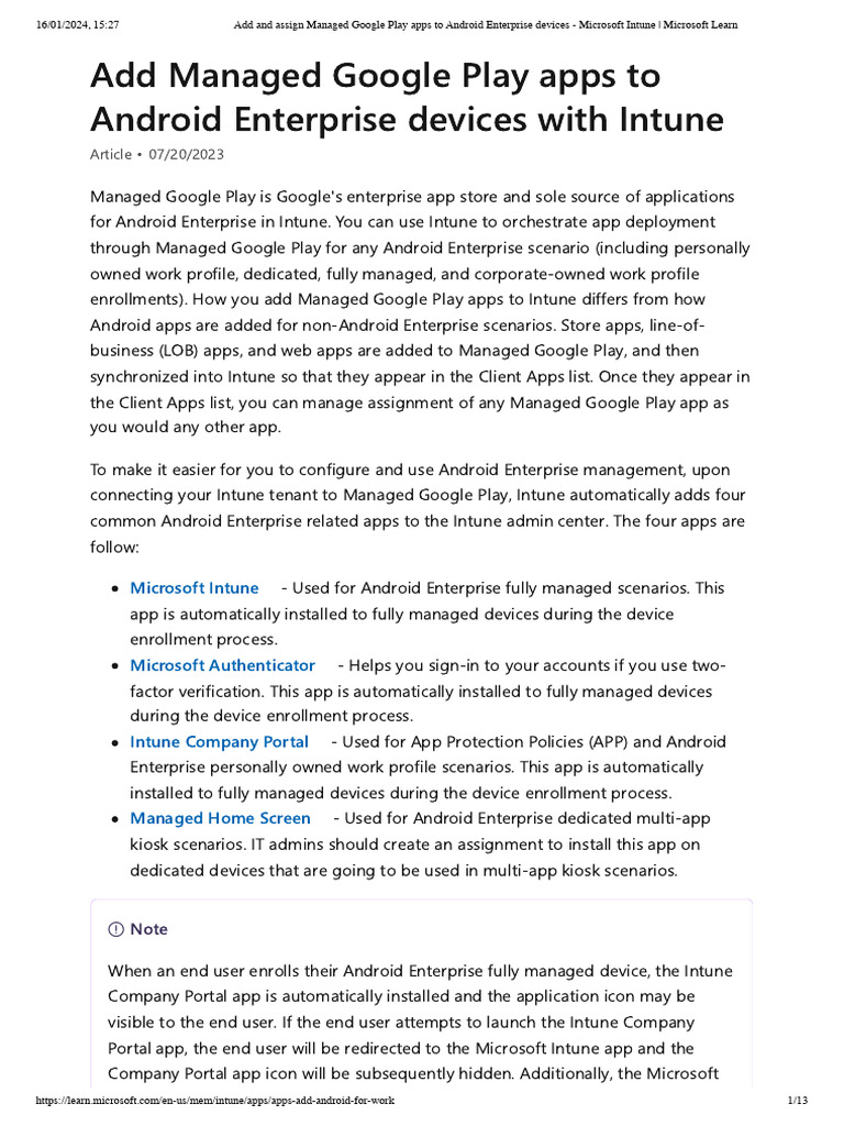 Add and Assign Managed Google Play Apps To Android Enterprise Devices - Microsoft Intune ...